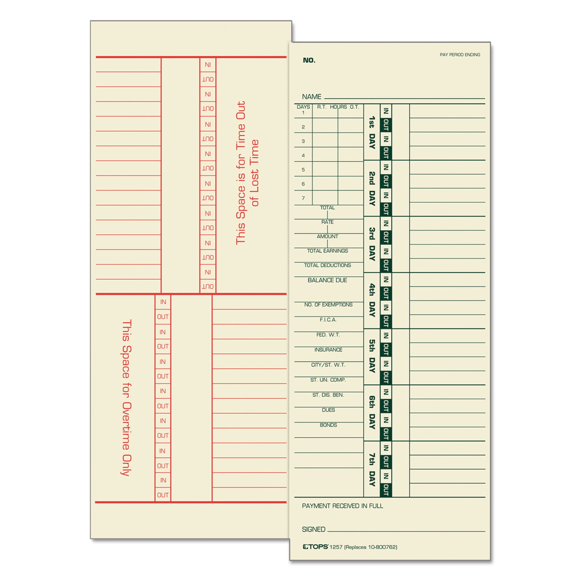 TOPS Time Card for Acroprint/Simplex, Weekly, Two-Sided, 3 1/2 x 9, 500 ...