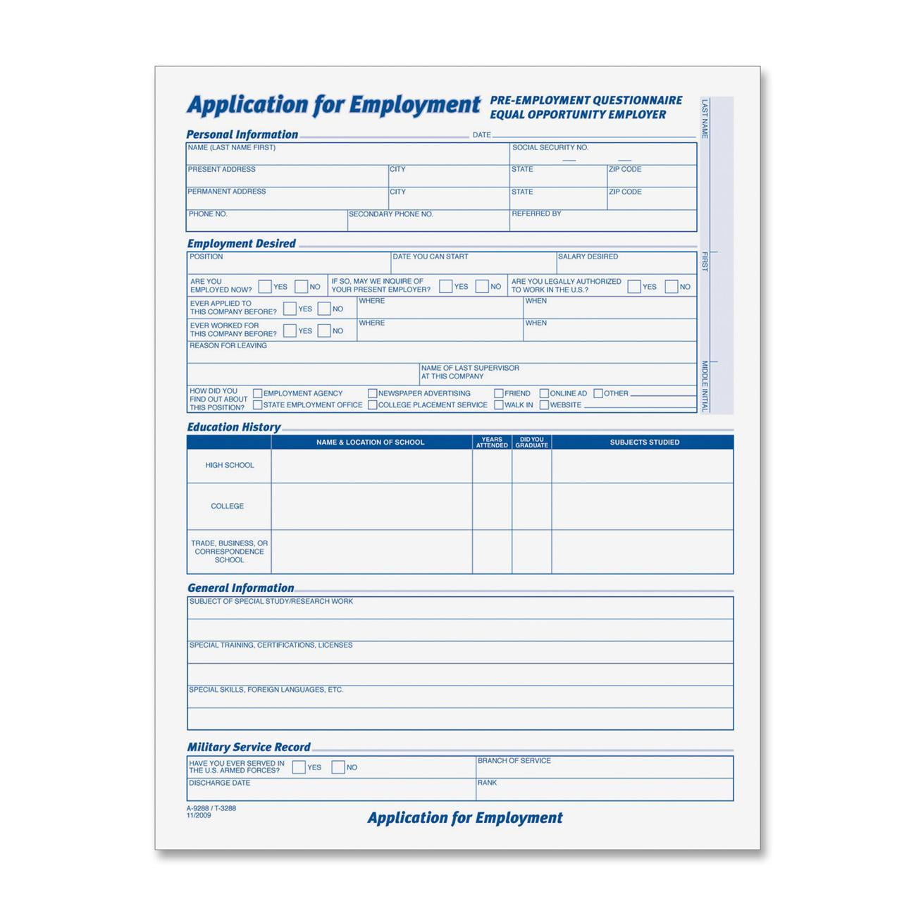 TOPS, TOP3288, Comprehensive Applications For Employment, 25 / Pack ...