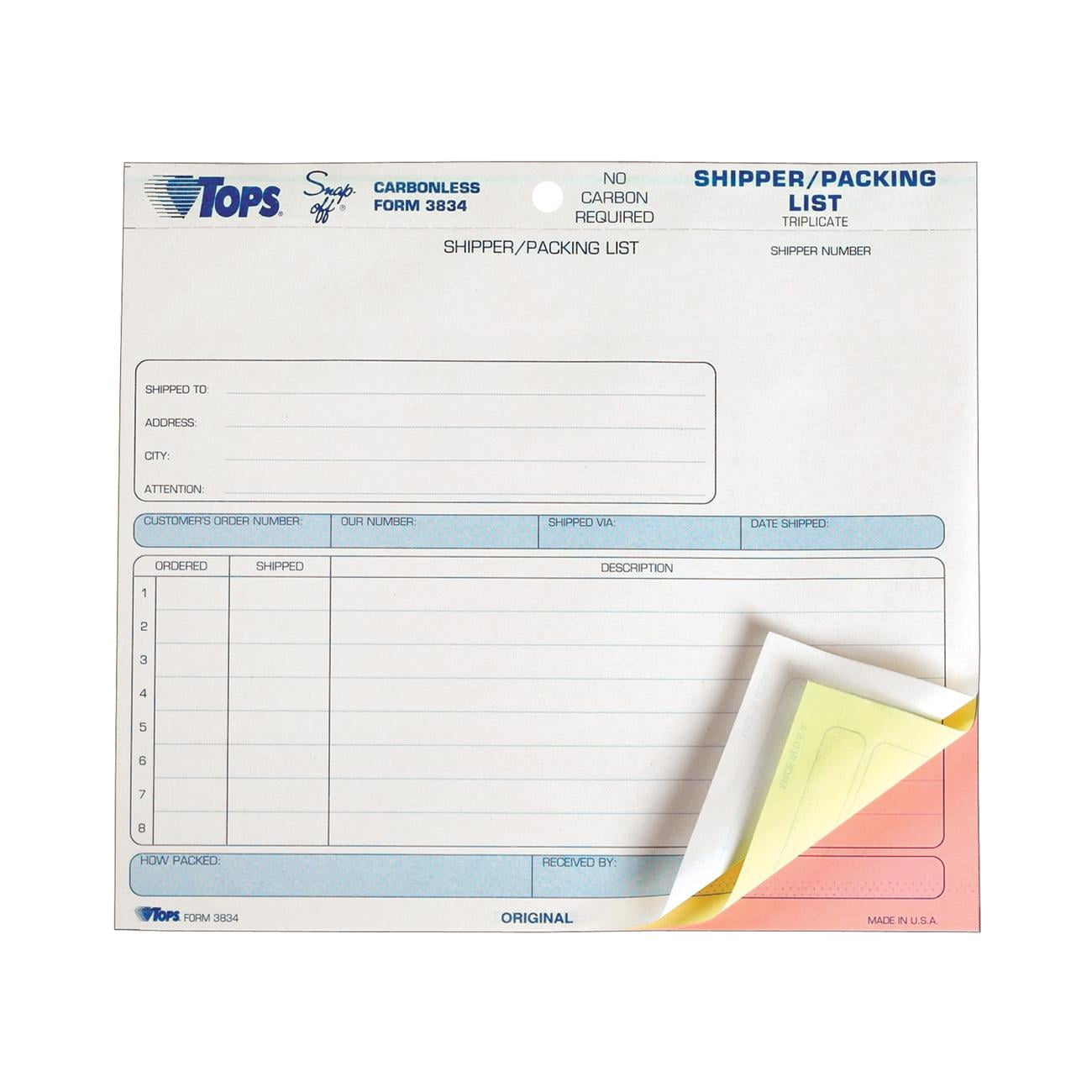 TOPS, TOP3834, 3-Part Carbonless Shipper/Packing Forms, 50 / Pack ...