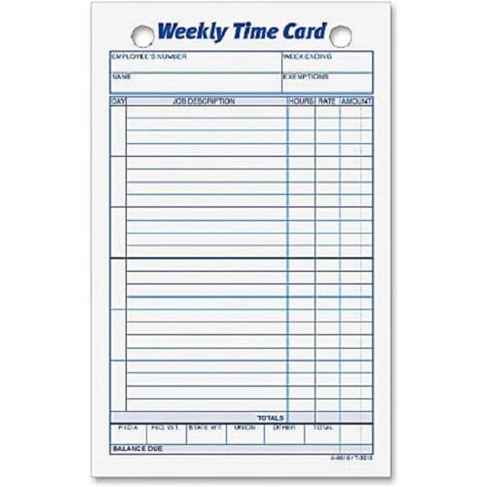 TOPS Weekly Time Cards, Index Bristol Stock, 4.25 x 6.75 Inches, 100 ...