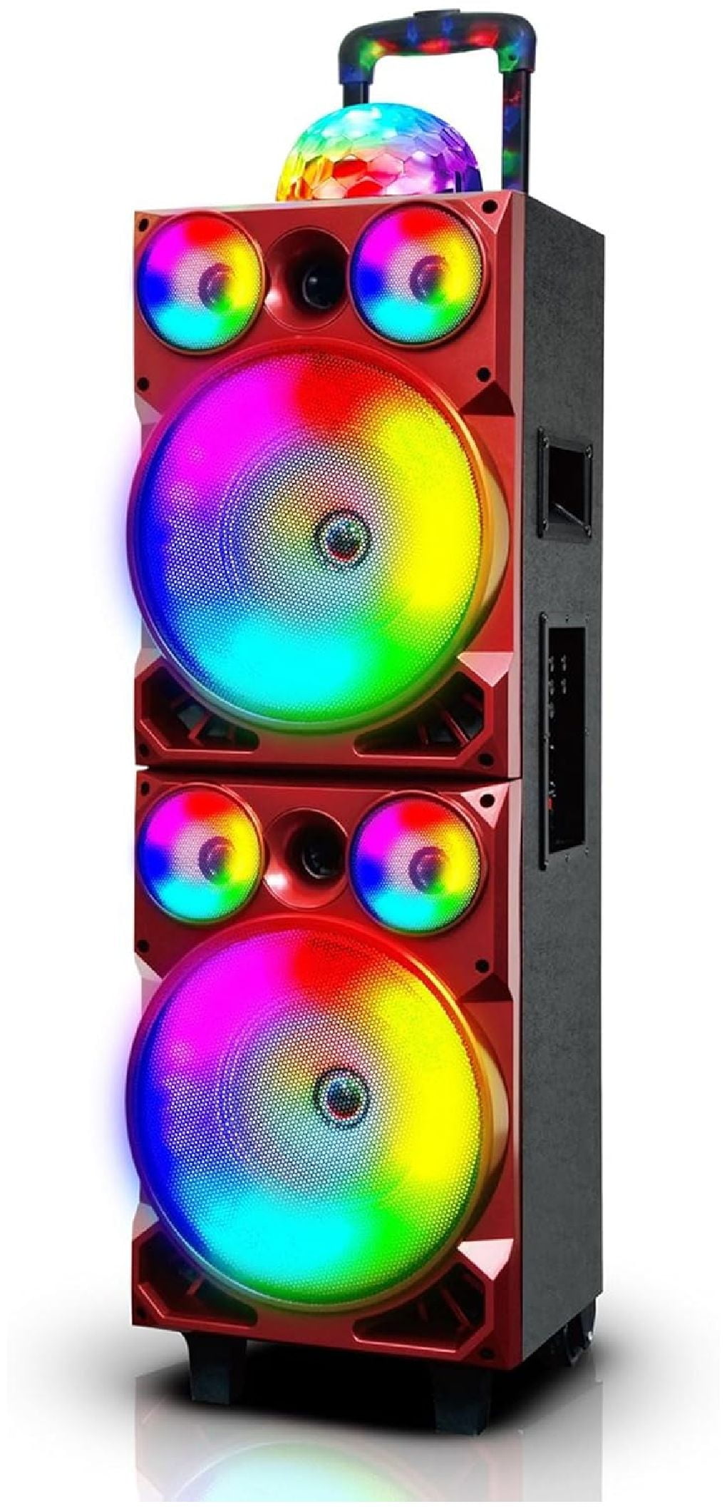 TOPTECH SUNNY-208 Bluetooth Speaker, Dual 28" Woofer Disco Lights, Red ...