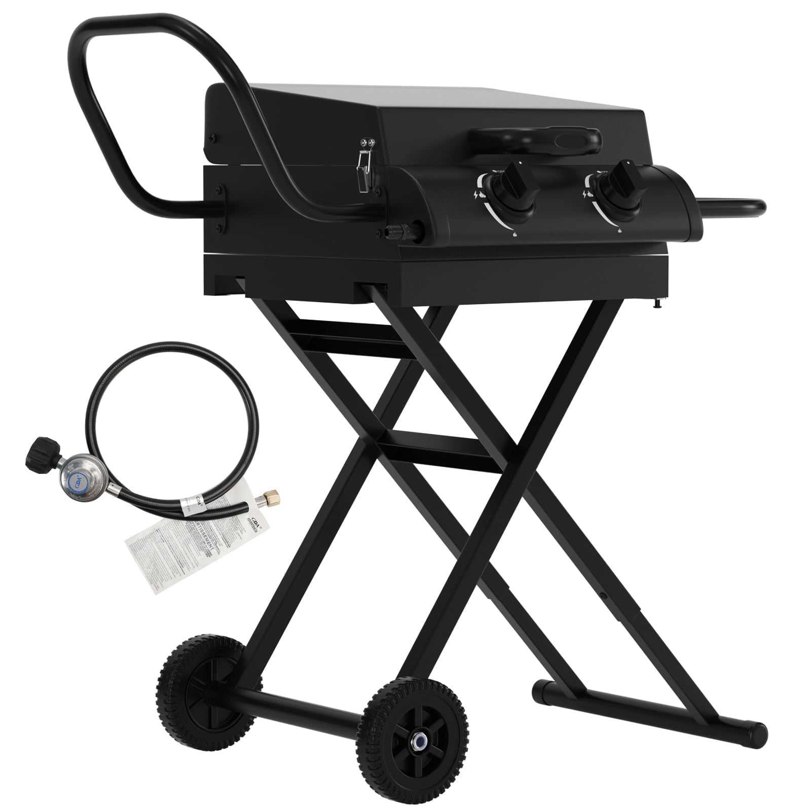 TOPTENG Portable BBQ Griddle 2-Burner with Foldable Cart & Side Table ...