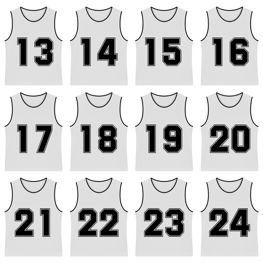 TOPTIE 12-Pack Numbered Scrimmage Pinnies Sports Vests Team Practice Mesh Jerseys #13-24-White ...