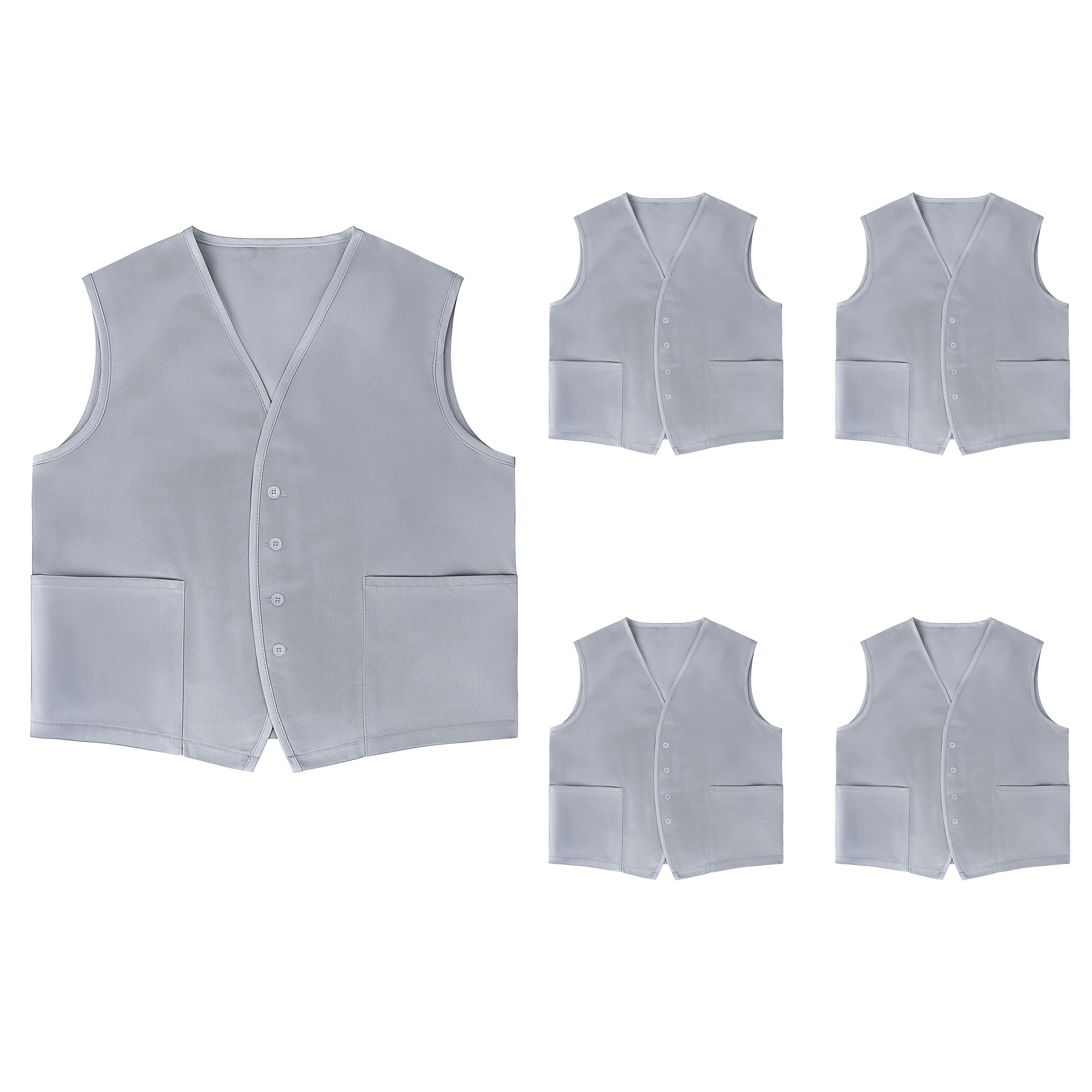 TOPTIE 5 Pack Button Up Waistcoat Two Pocket Unisex Vest Volunteer Work ...