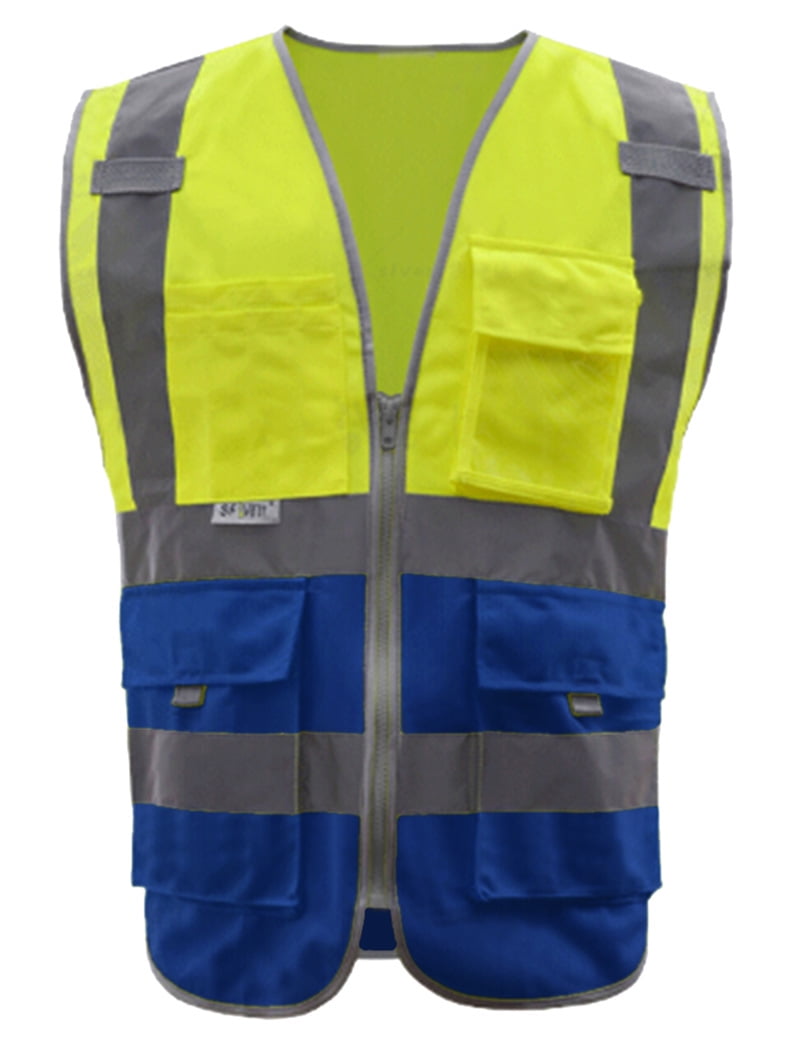 TOPTIE High Visibility Safety Vest with 9 Pockets, Zipper, Reflective ...