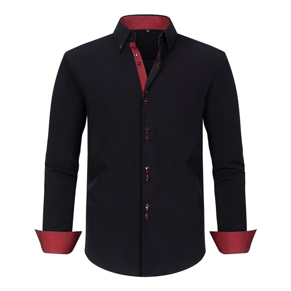 TOPTIE Men Button Down Shirt Long Sleeve Color-Blocked Wrinkle ...