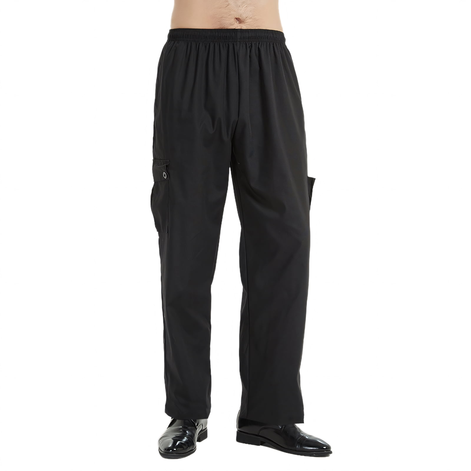 TOPTIE Men's Black Baggy Chef Pant With Elastic Waist Restaurant Work ...