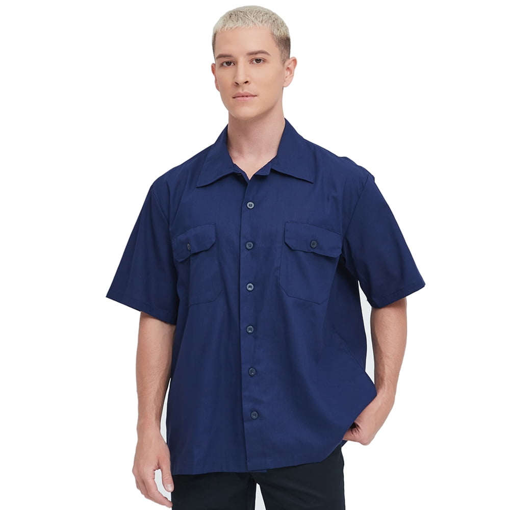 TOPTIE Men's Short-Sleeve Work Shirt Industrial Poplin Work Shirt ...