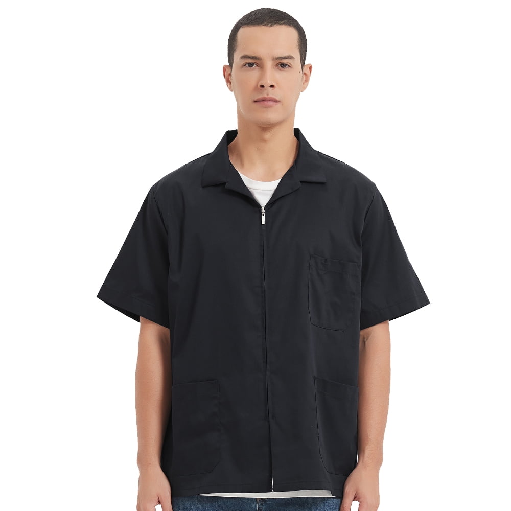 TOPTIE Men's Zip Front Smock Short-Sleeve Zippered Work Shirt Utility ...