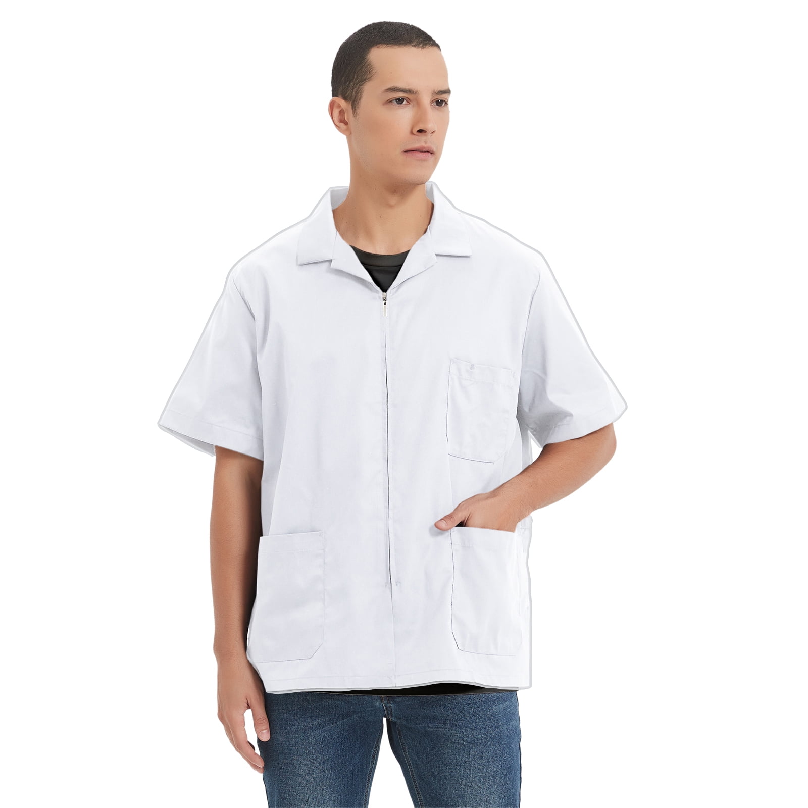 TOPTIE Men's Zip Front Smock Short-Sleeve Zippered Work Shirt Utility ...