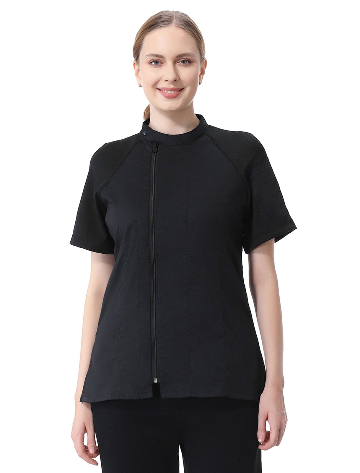 TOPTIE Women's Short Sleeve Chef Coat with Knit Mesh Side Zipper Chef ...