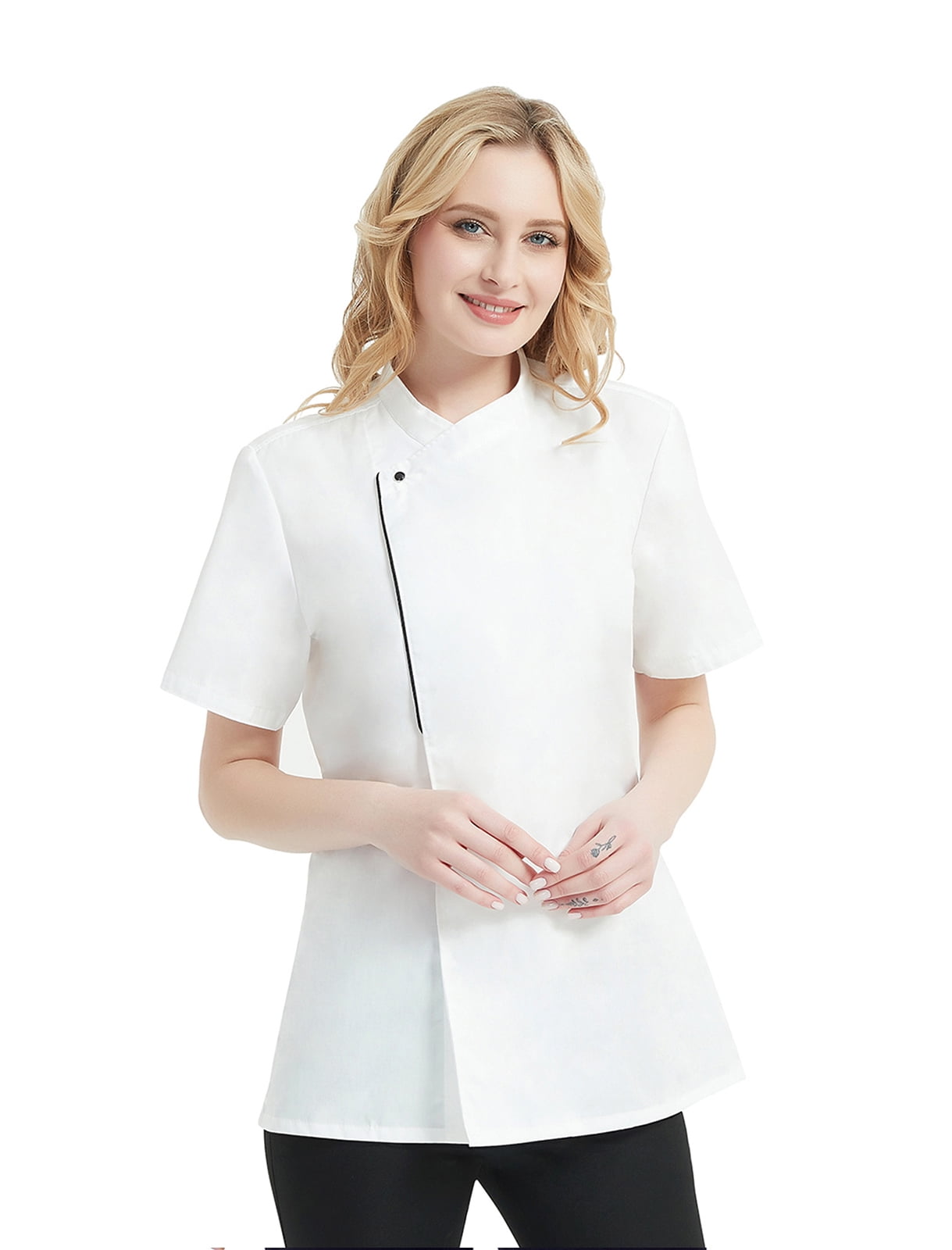 TOPTIE Women's Short Sleeve Chef Coat with Knit Mesh Side Zipper Chef ...