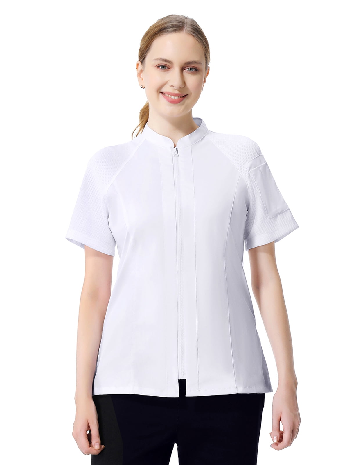 TOPTIE Women's Short Sleeve Chef Coat with Knit Mesh Zipper Chef Jacket ...