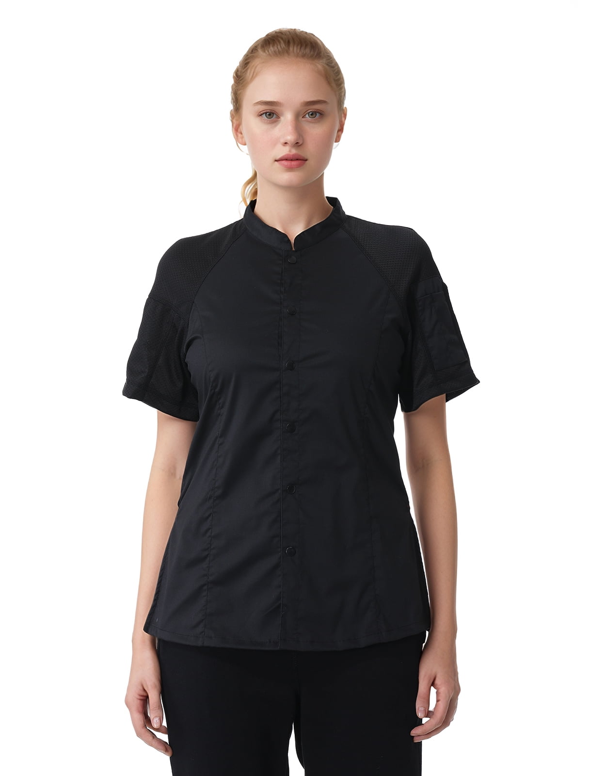 TOPTIE Women's Snap Chef Coat Short Sleeve Restaurant Cook Jacket ...