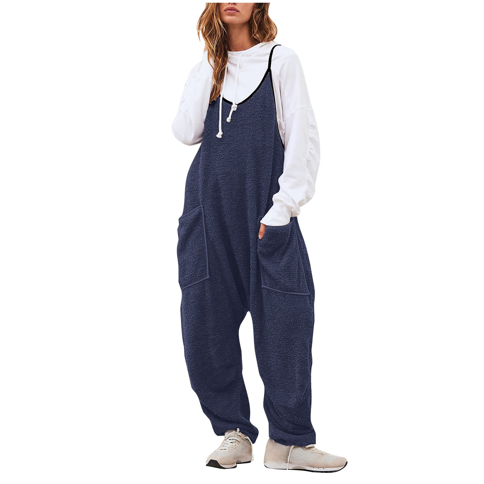 TOPUUTP Overalls for Women Fuzzy Fleece Jumpsuit Spaghetti Strap Wide ...