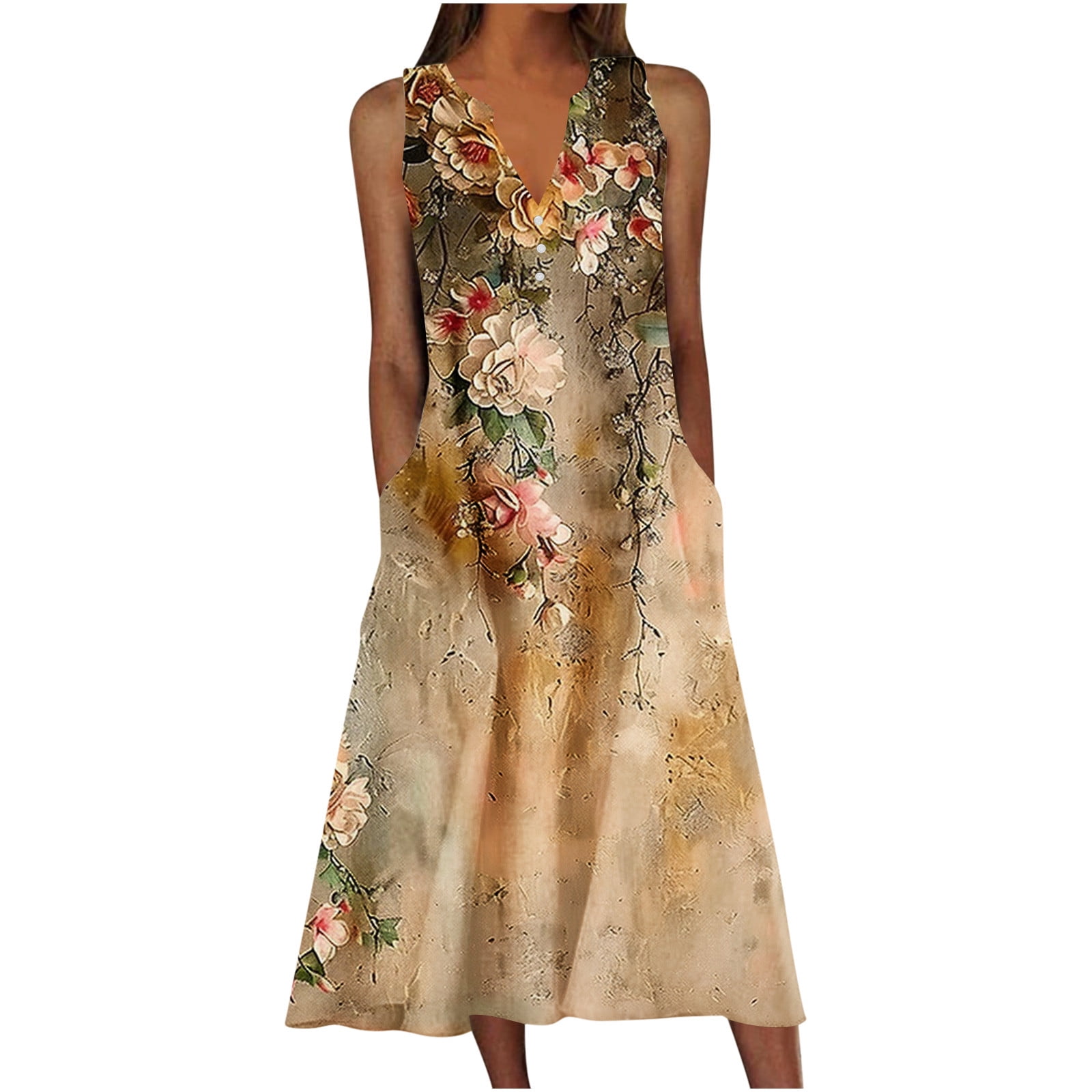 TOPUUTP Summer Dresses for Women Sleeveless A Line Flowy Plus Size ...