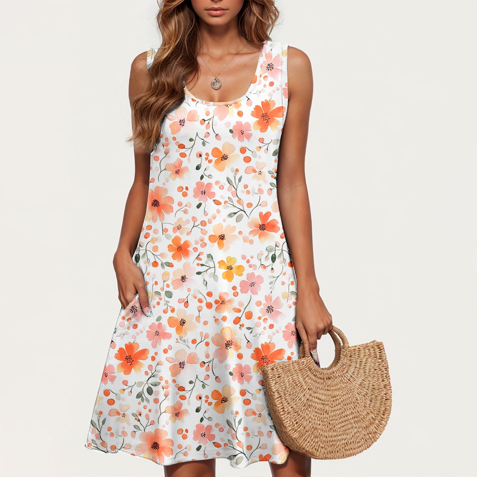 TOPUUTP Sundresses for Women Loose Crew Neck Sleeveless Spring Casual ...