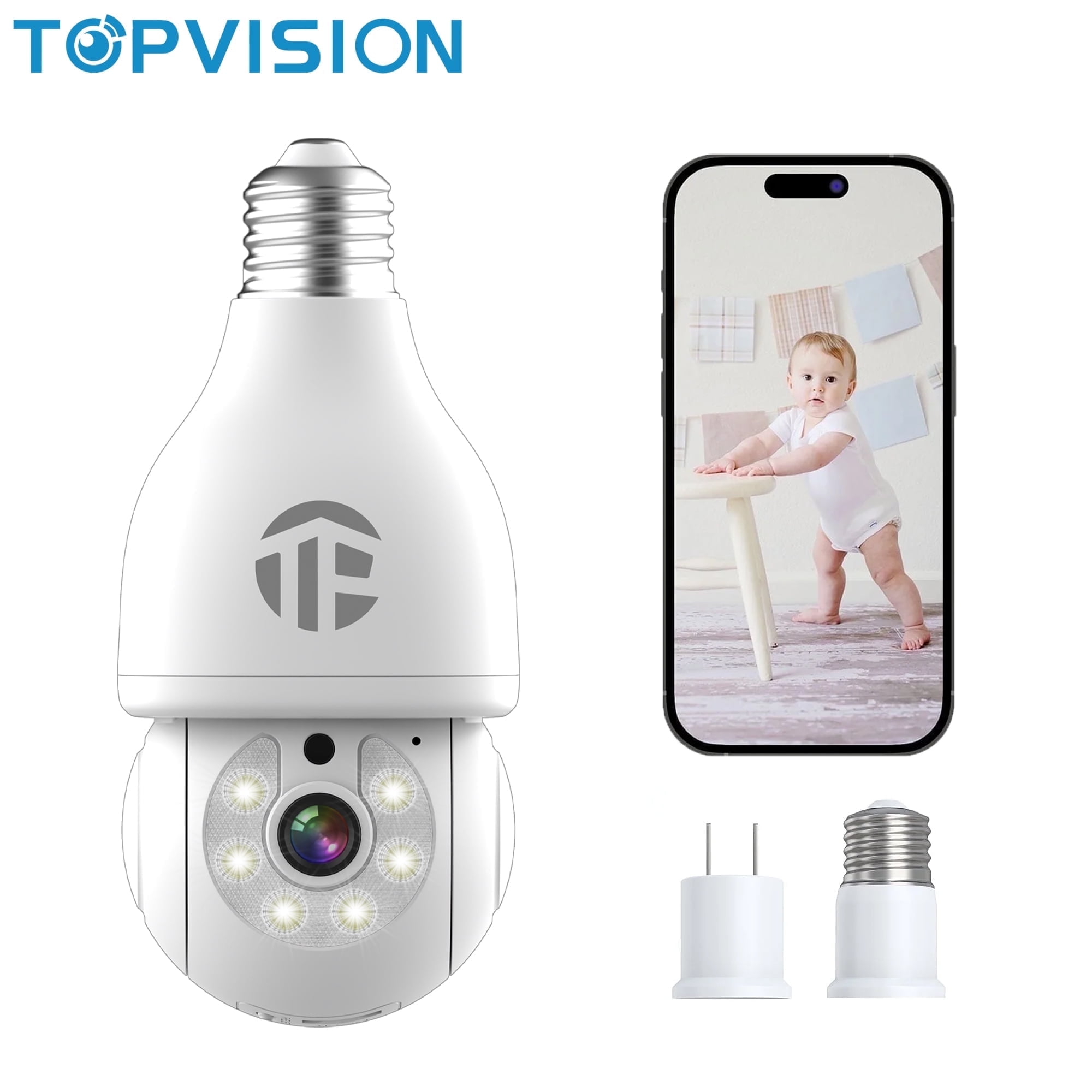 TOPVISION Light Bulbs Security Camera, 2MP 1080P, Color Night Vision ...