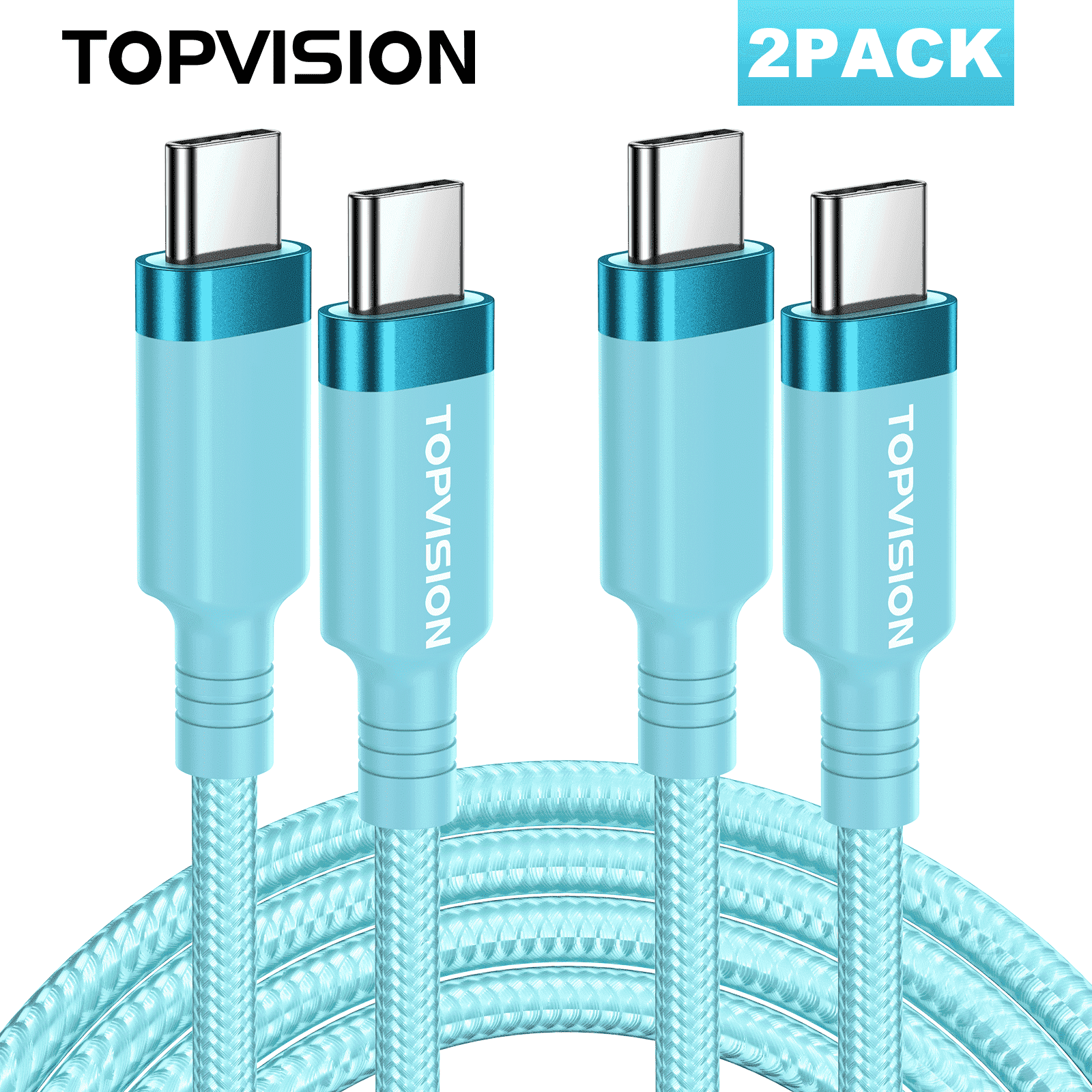 TopVision Fast Charge Cable, 6FT Nylon Braided Durable Type-C Phone ...