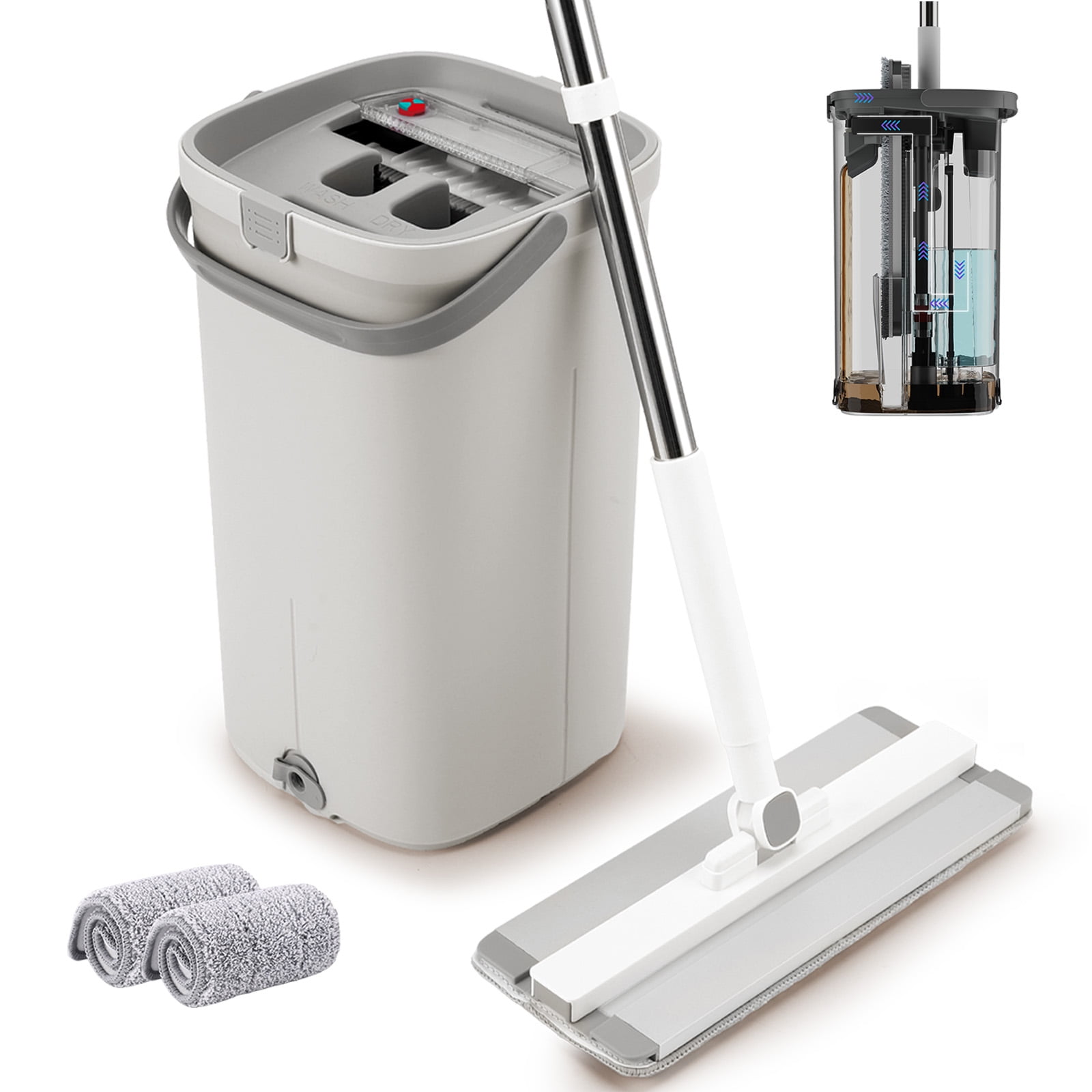 TOPWIRE True Clean Flat Floor Mop and Bucket System, Clean & Dirty ...