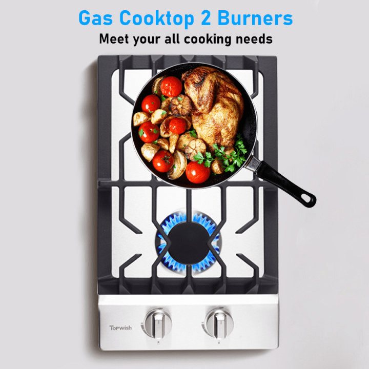 TOPWISH 12 inch 2 Burner Gas Cooktop, LPG/NG, ITALY SABAF, Thermocouple ...