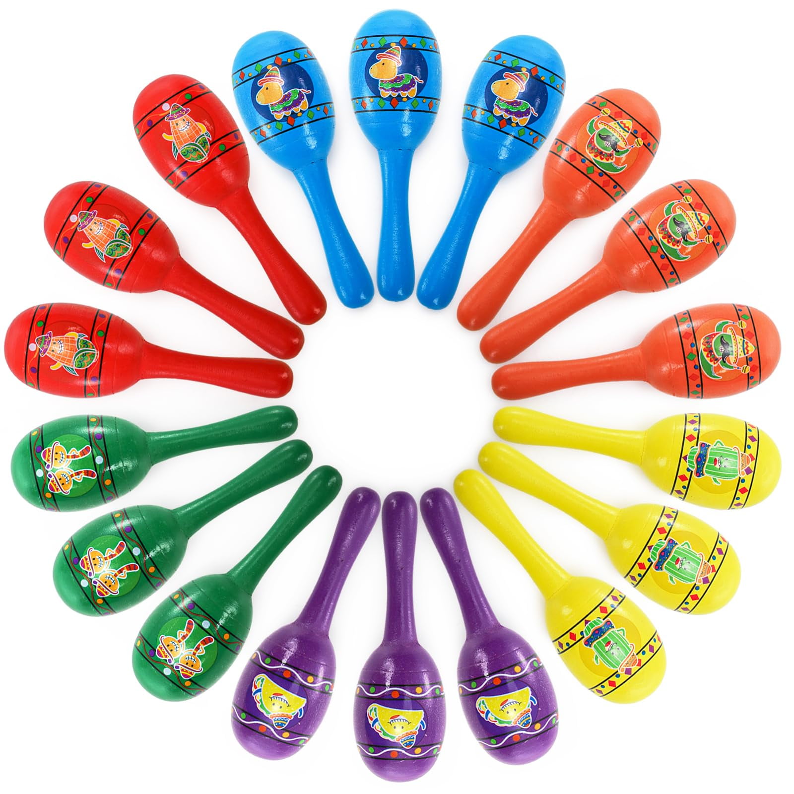 TOPZEA 18 Pack Mini Wood Maracas, 6 Design Wooden Cinco De Mayo Maracas ...