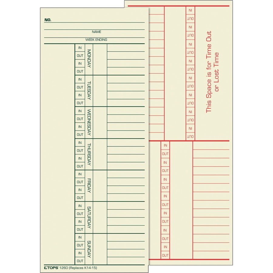 TOPS 2-Sided Weekly Time Cards, Manila, 500/Box, TOP1260 - Walmart.com