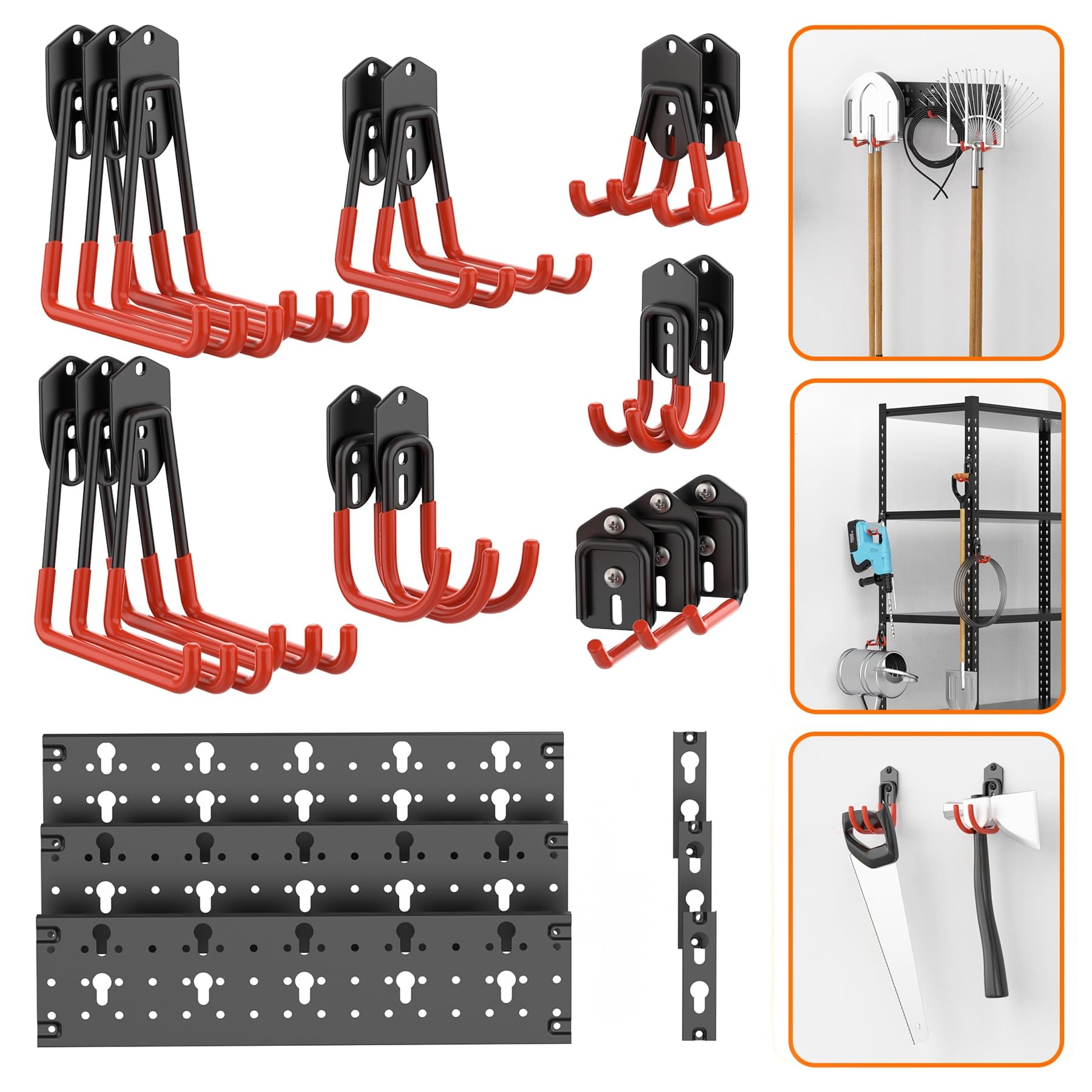 TORACK 24 PCS Garage Storage Hooks with Tracks, Wall Mount Tool ...