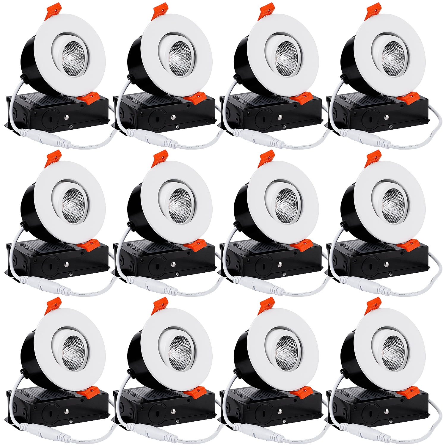 TORCHSTAR 12-Pack 3 Inch Gimbal LED Dimmable Recessed Light with J-Box ...