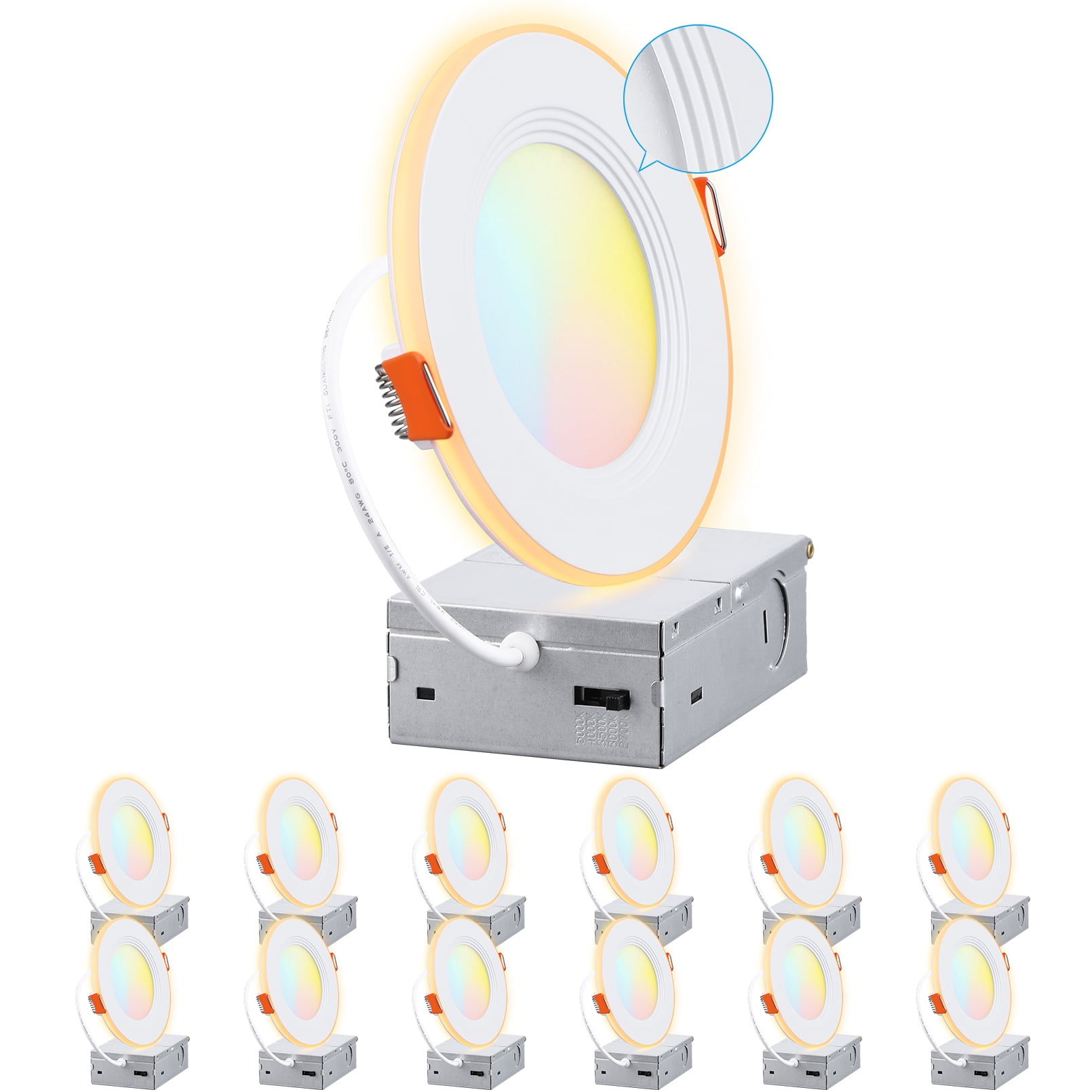 TORCHSTAR 12 Pack 4" 5CCT LED Recessed Light, Anti-Glare Baffle Trim ...