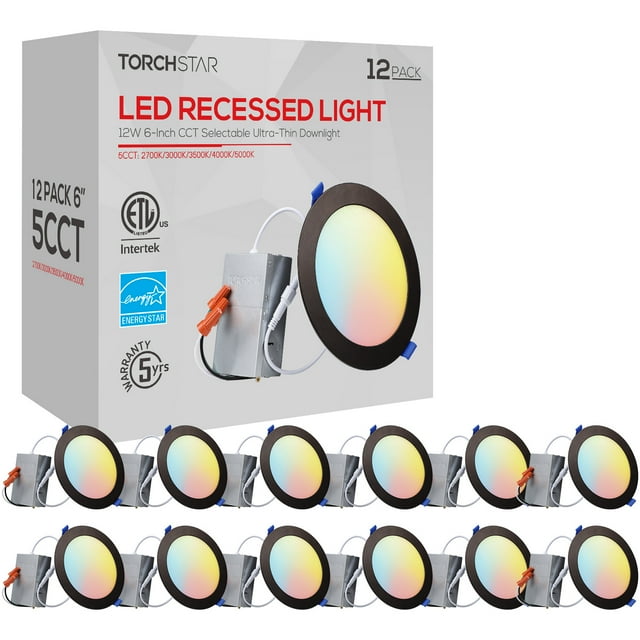 TORCHSTAR 12 Pack 6 Inch 5CCT Dimmable Ultra-Thin LED Recessed Light ...