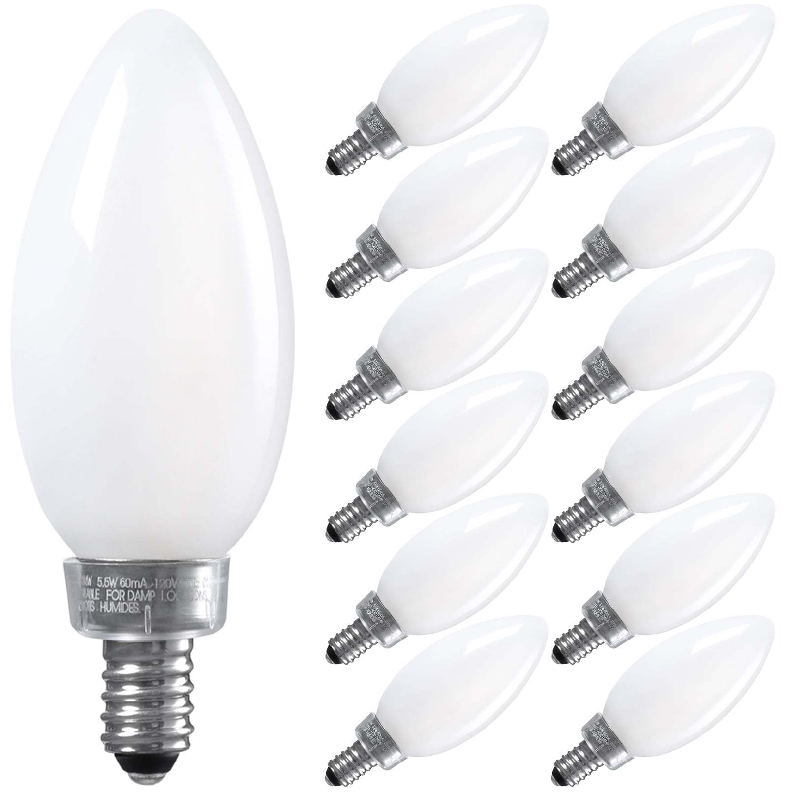TORCHSTAR 12-Pack Dimmable E12 LED Light Bulb, 60W Equivalent, 550LM ...