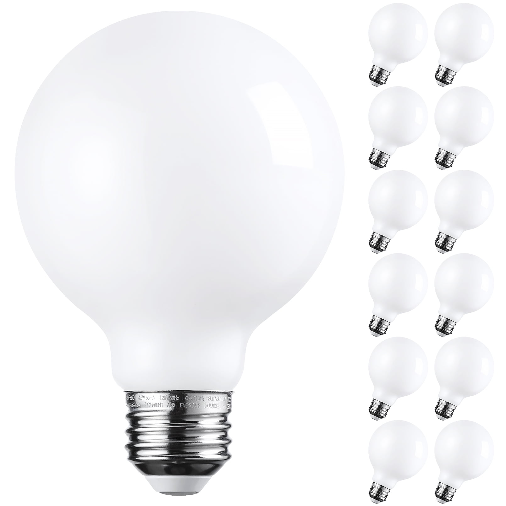 TORCHSTAR 12-Pack LED G25 Globe Light Bulbs, 4000K Cool White, 500LM ...