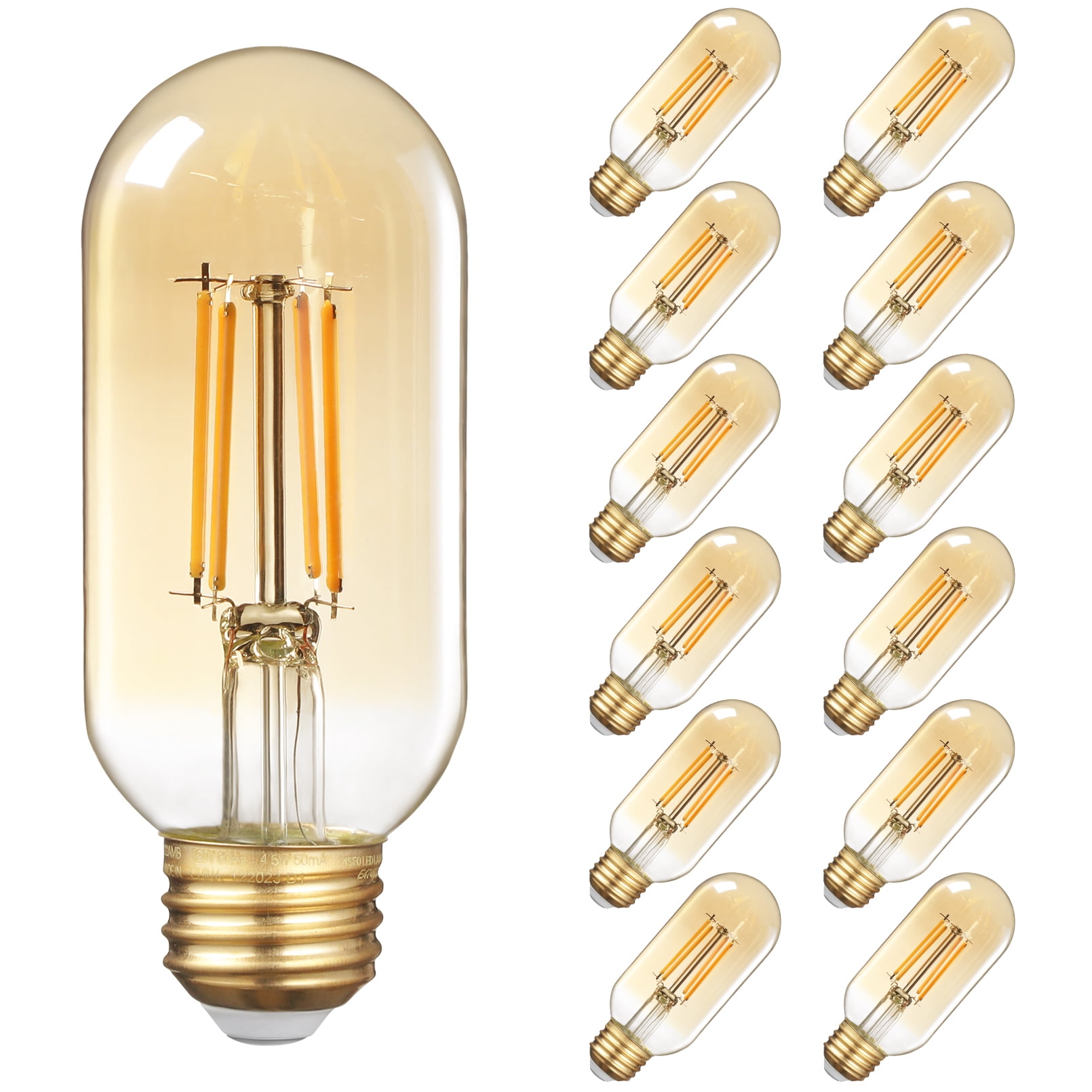 TORCHSTAR 12-Pack T45 LED Edison Bulb Dimmable, UL Listed, 4.5W Antique ...