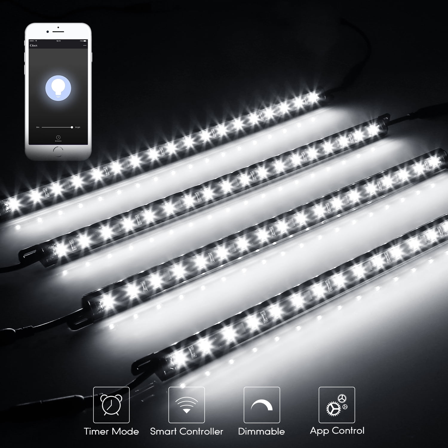 TORCHSTAR 2 Pack 4-light 12" Smart LED Light Bar Kit, Work with Alexa ...