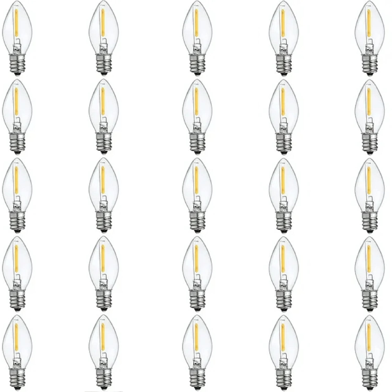 TORCHSTAR 25Pack C7 LED Christmas Light Bulb, 0.6W Clear Glass C7 ...