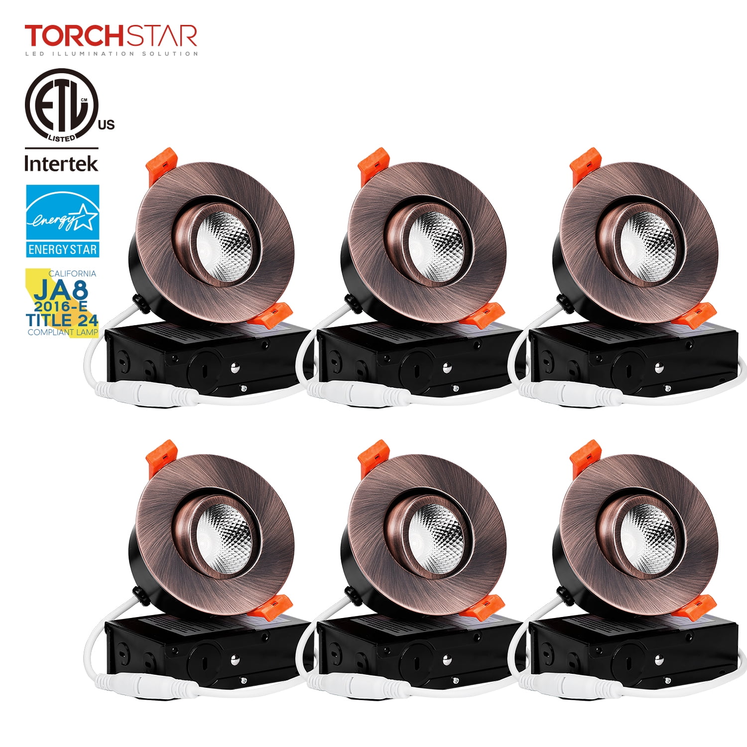 TORCHSTAR 3 Inch Gimbal LED Dimmable Recessed Light with J-Box, 7W (50W ...