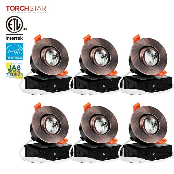 TORCHSTAR 3 Inch Gimbal LED Dimmable Recessed Light with J-Box, 7W (50W ...