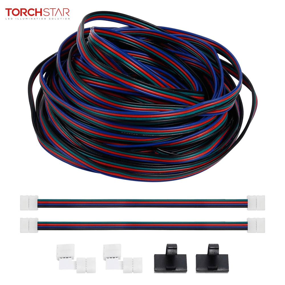 TORCHSTAR 32.8ft RGB 4 Pins Strip Light Extension Cable Cord Kit ...