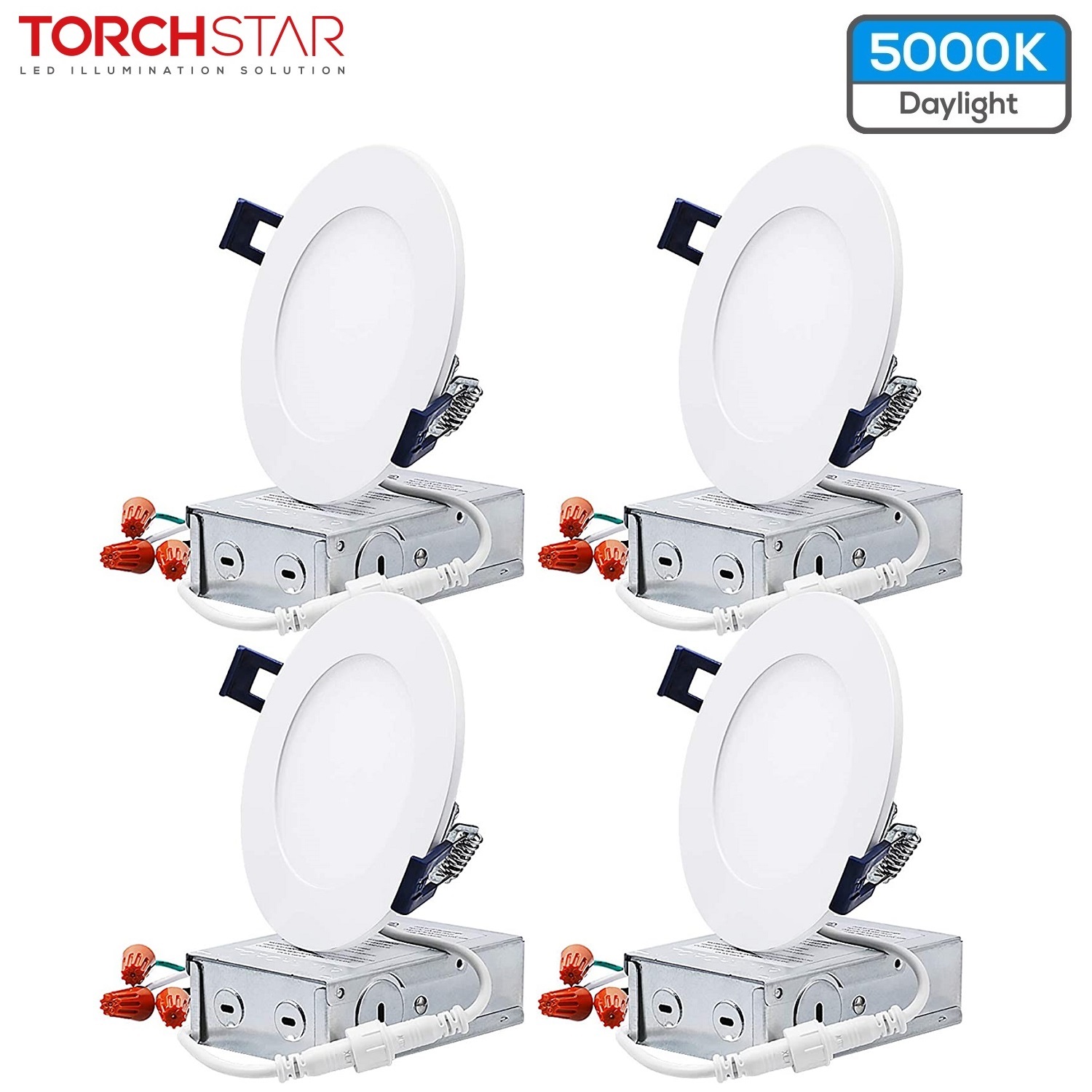 TORCHSTAR 4 Inch Dimmable LED Recessed Downlight with J-box, 5000K ...