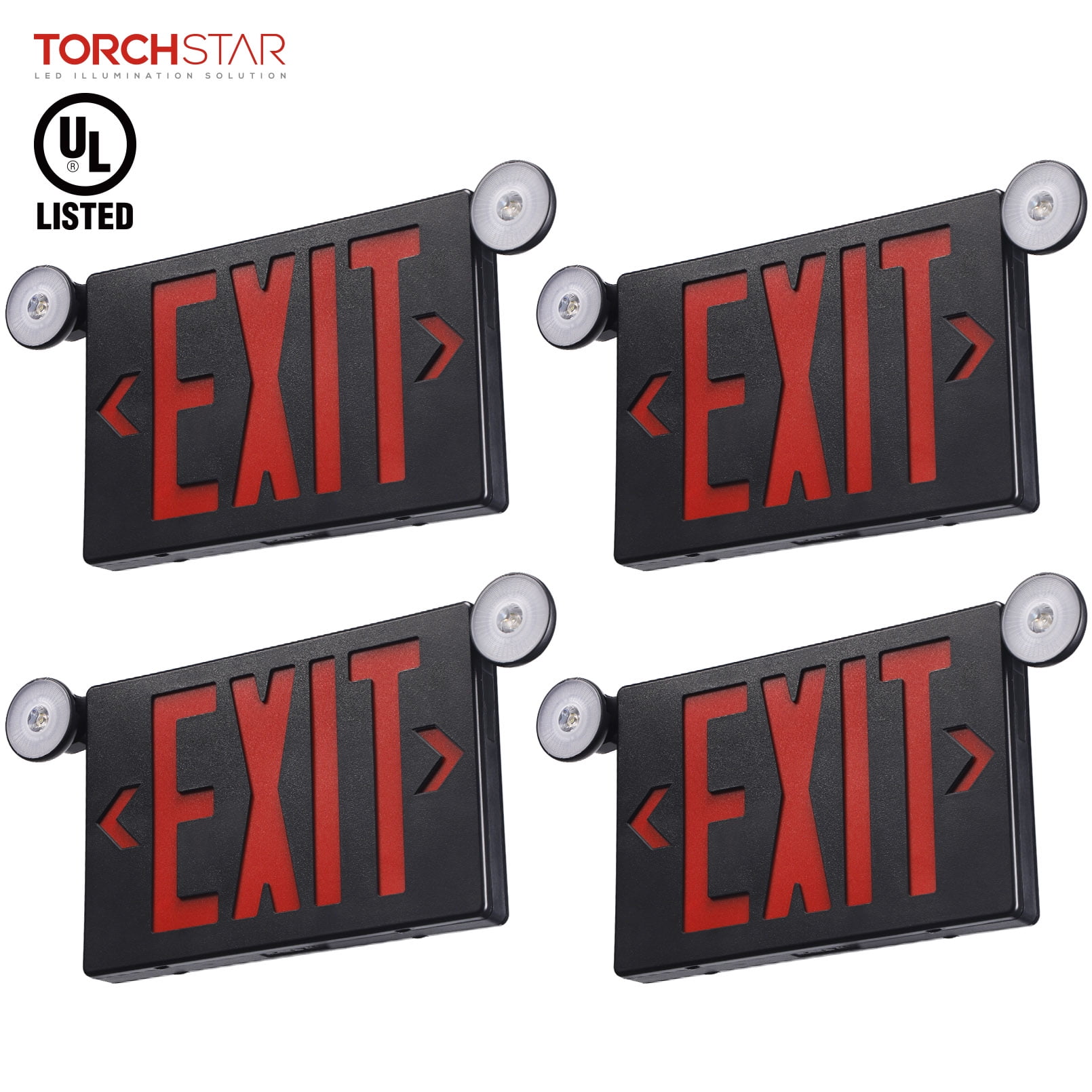 TORCHSTAR 4 Pack LED Exit Sign & Emergency Light Combo with Backup ...