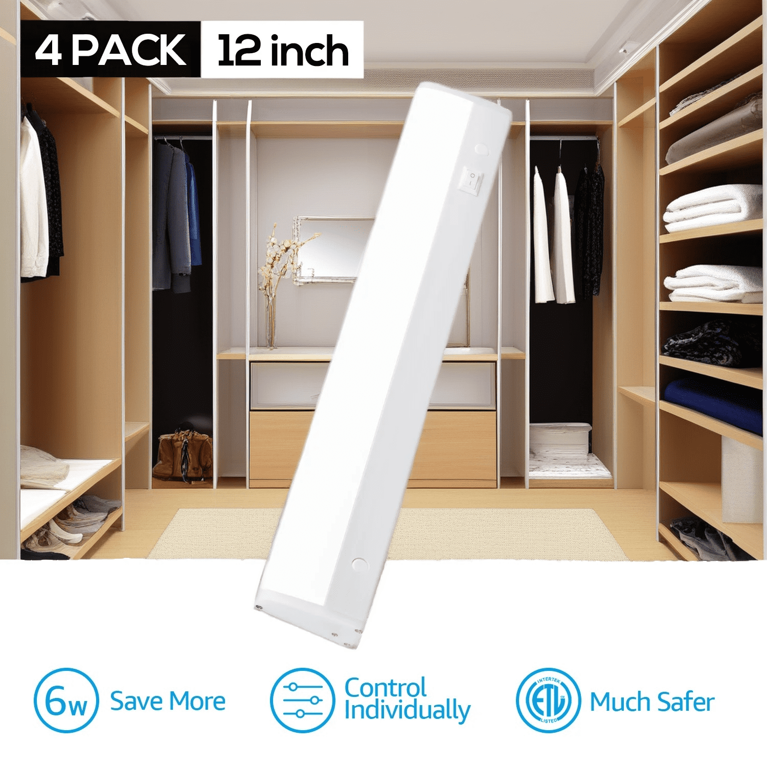 TorchStar 4 Pack LED Under Cabinet Light 6W 12 Inch Cool White Plug-In ...