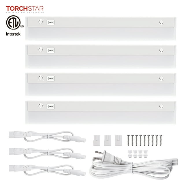 TORCHSTAR 4 Pack Plug-in LED Light Bar, 6W 12" Linkable Under Cabinet ...