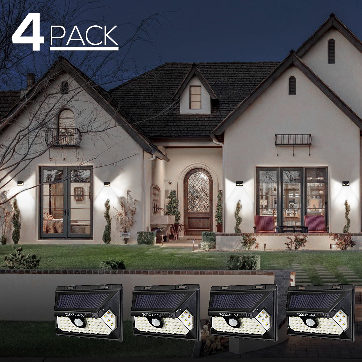 TORCHSTAR 4 Pack Solar Motion Lights, Wide Angle Security Lights, 270° Beam Angle - Walmart.com