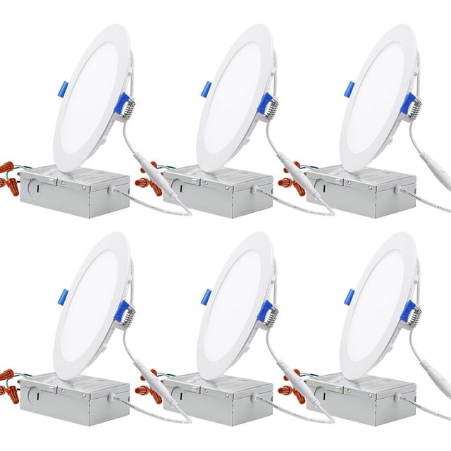 TORCHSTAR 6Pack 6" Ultra-Thin LED Recessed Lighting with J-Box, 12W ...