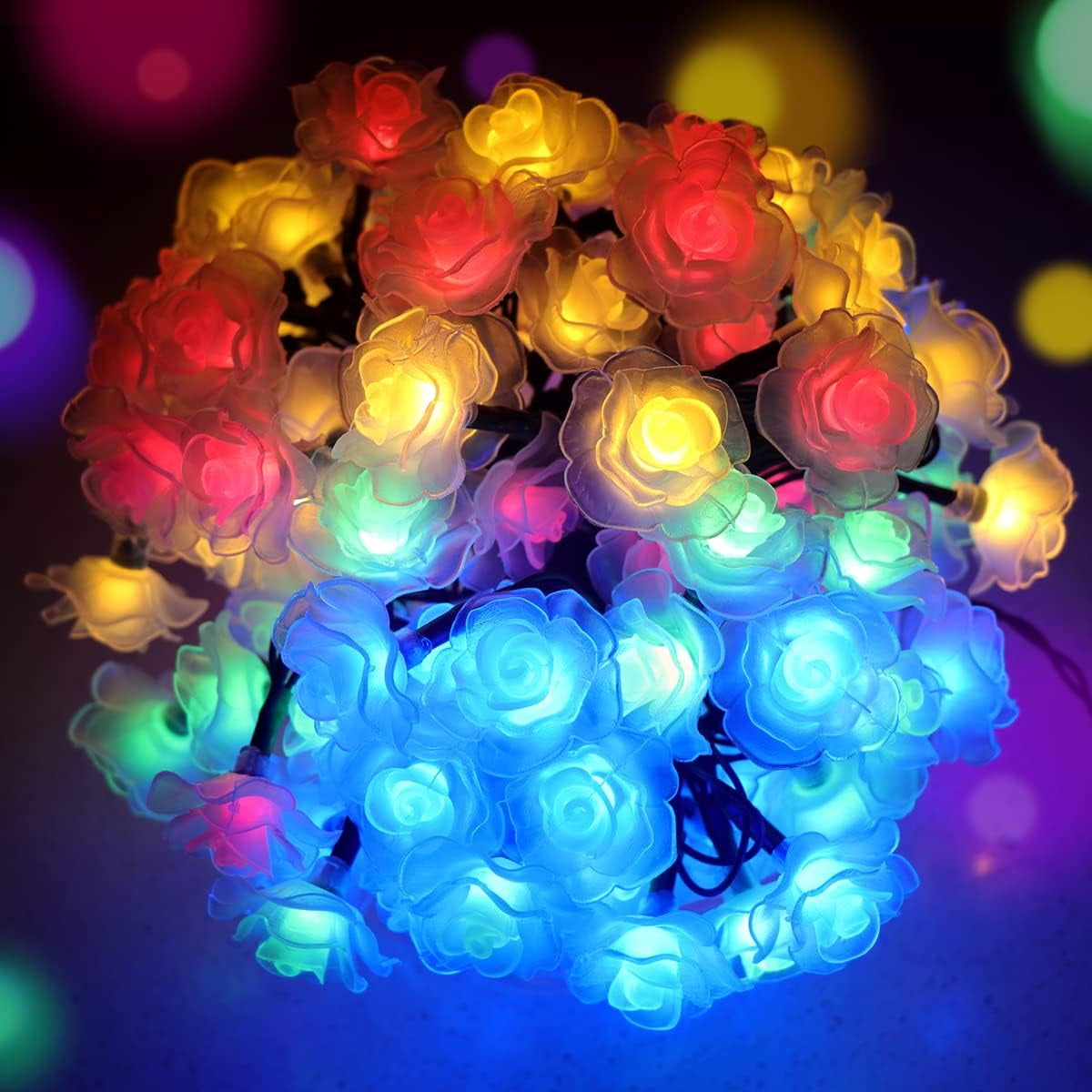 3 Pack 7.3ft 20 LEDs Rose LED String Light, Battery Operated, RGBY ...