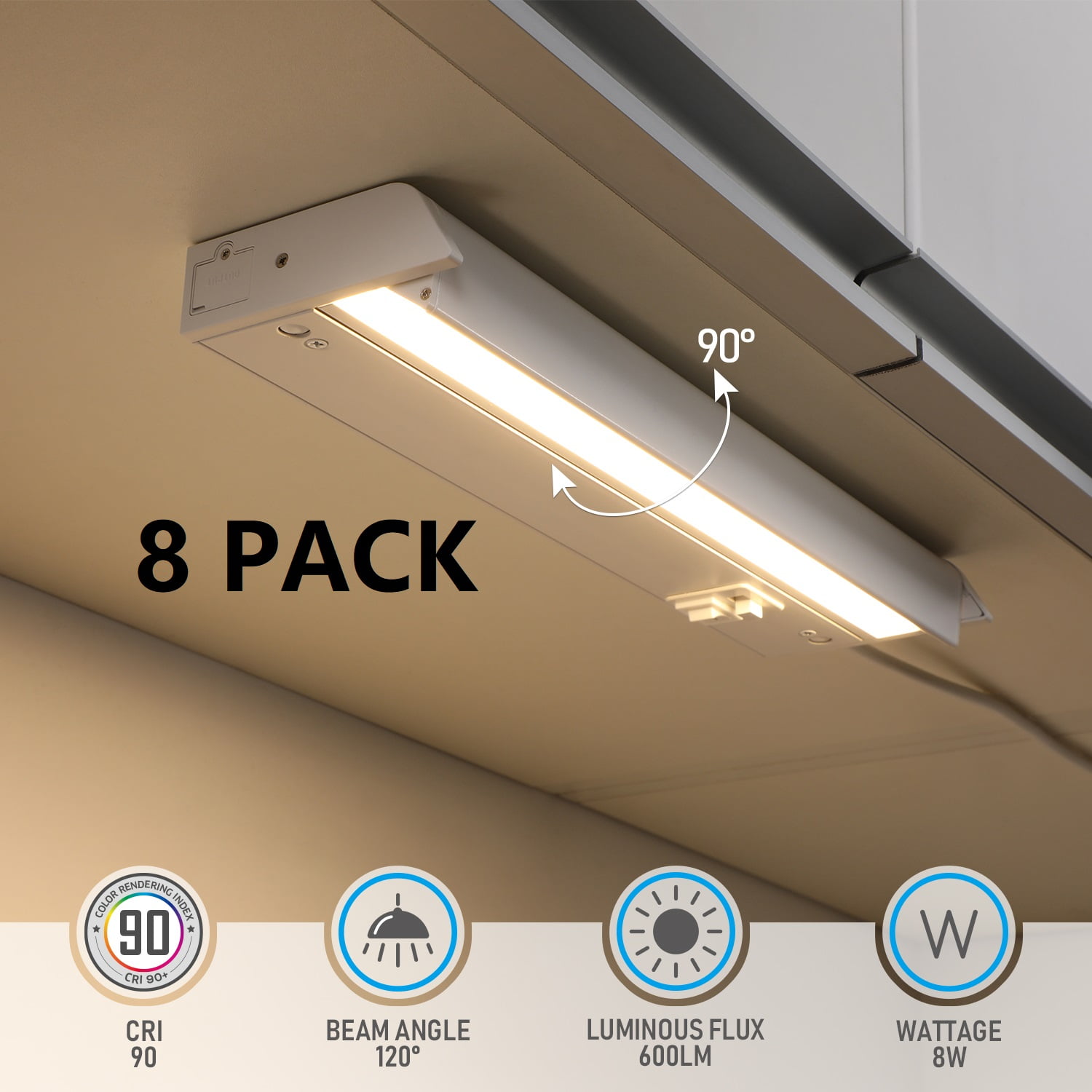 TORCHSTAR 8 Pack 12" 3CCT LED Under Cabinet Light, Hardwired& Plug-in ...