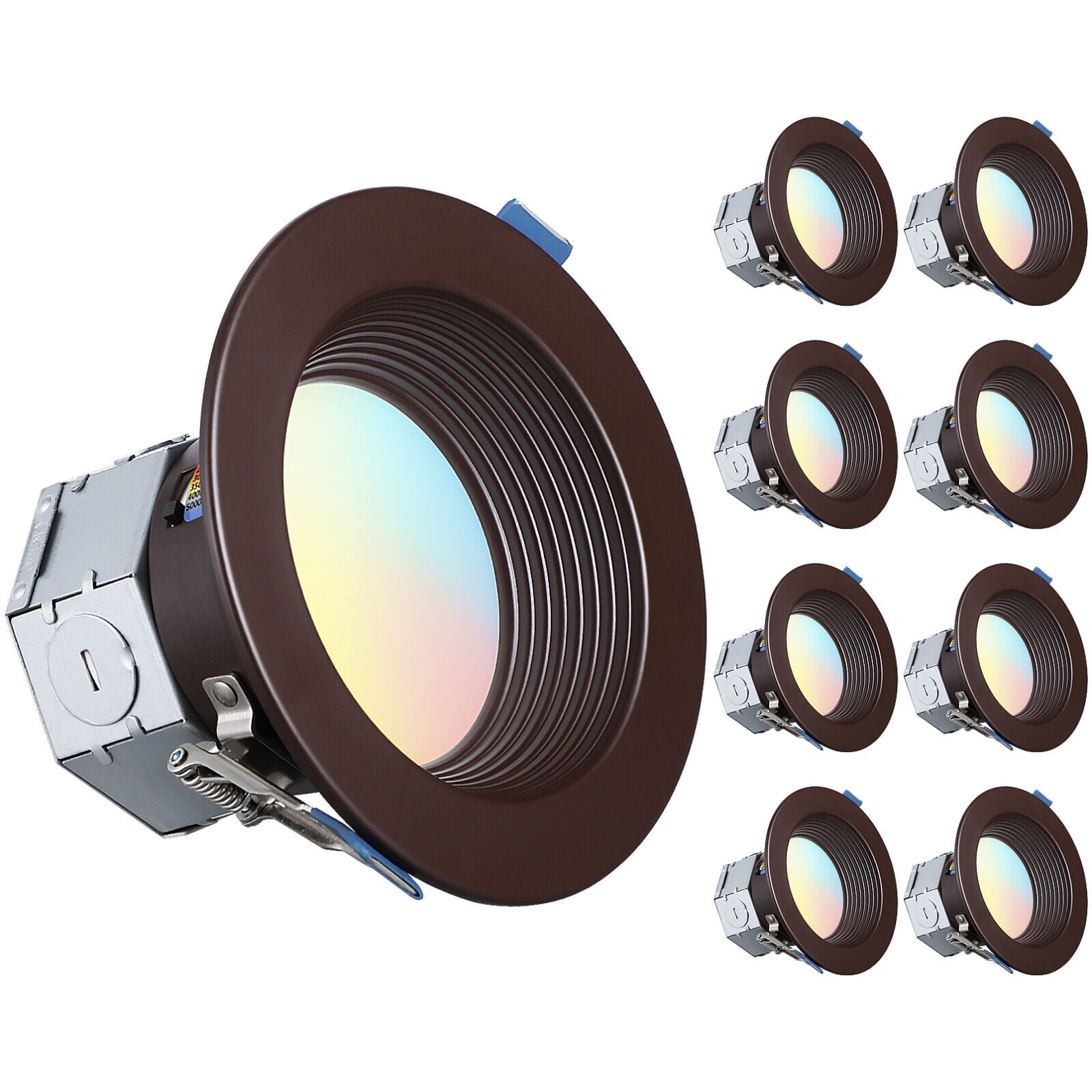TORCHSTAR 8-Pack 4" 5CCT LED Canless Recessed Light with J-Box, Color ...