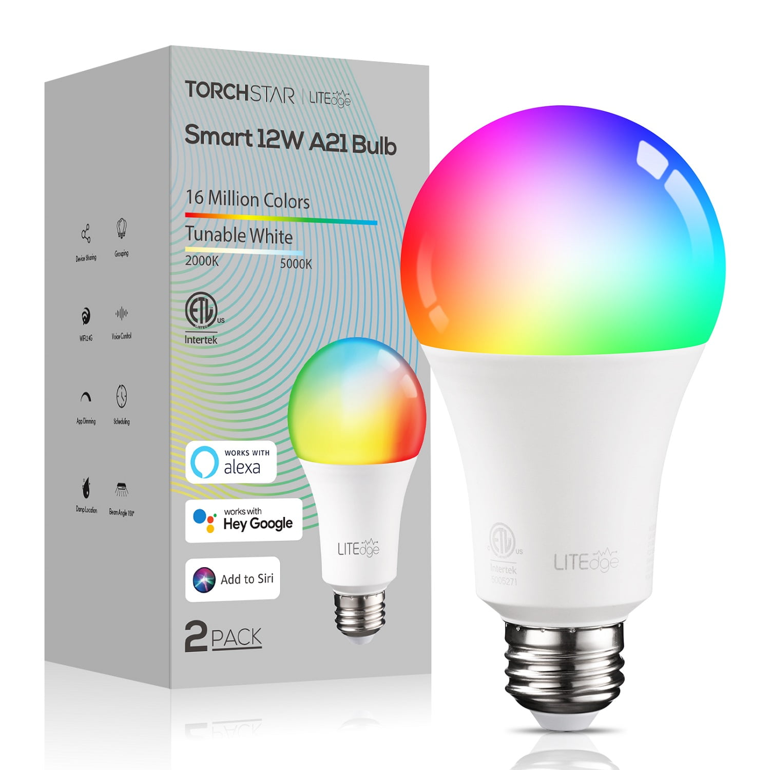 TORCHSTAR 8 Pack A21 Smart LED Light Bulbs Color Changing, 75W Equiv ...