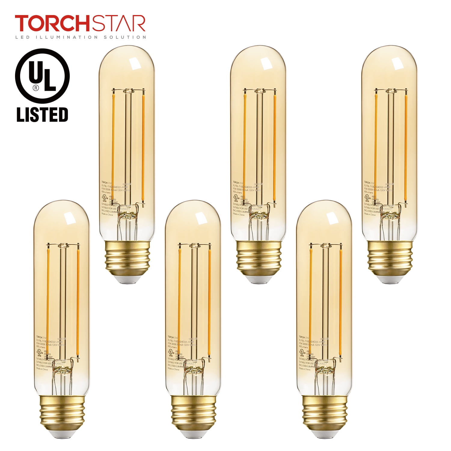 TORCHSTAR Dimmable Vintage Edison Bulbs, UL Listed T10 LED Bulb ...